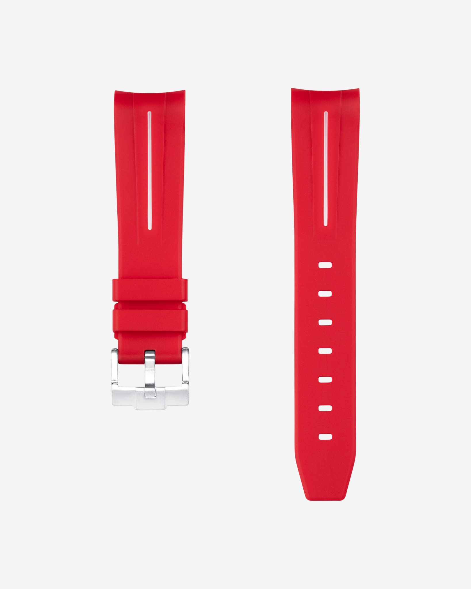 Curved Rubber Strap - Red & White Stripe
